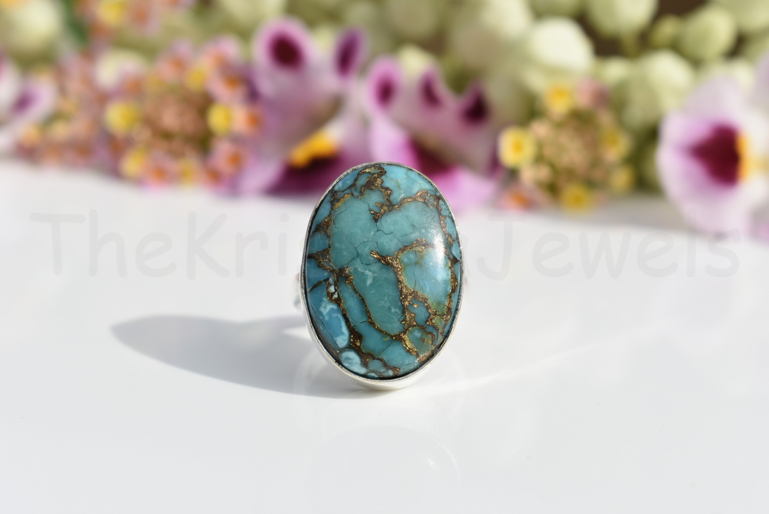 Blue copper Turquoise Ring 925 Sterling Silver Ring Oval | Etsy