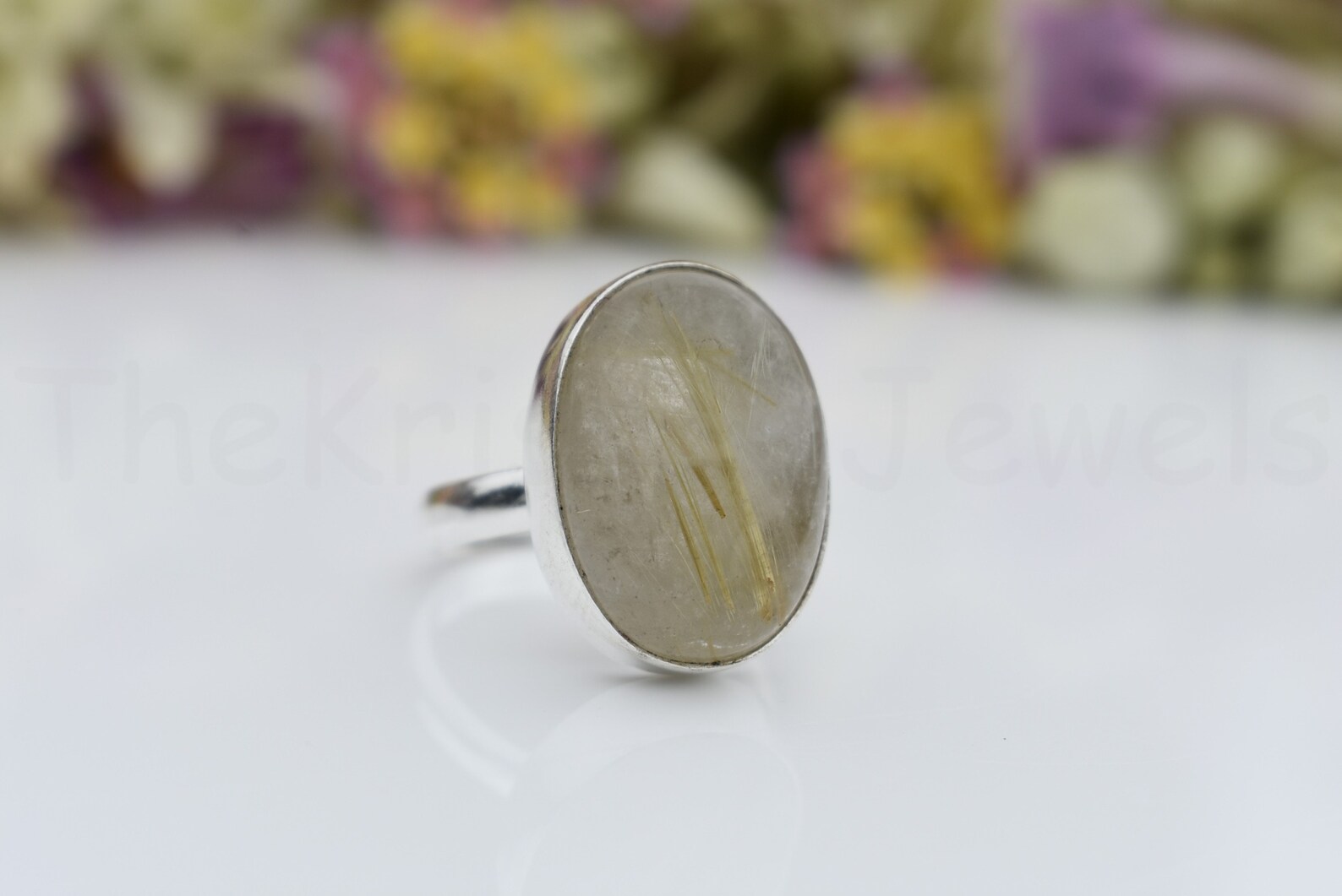 Golden Rutile Ring Sterling Silver Ring Oval Stone Ring | Etsy