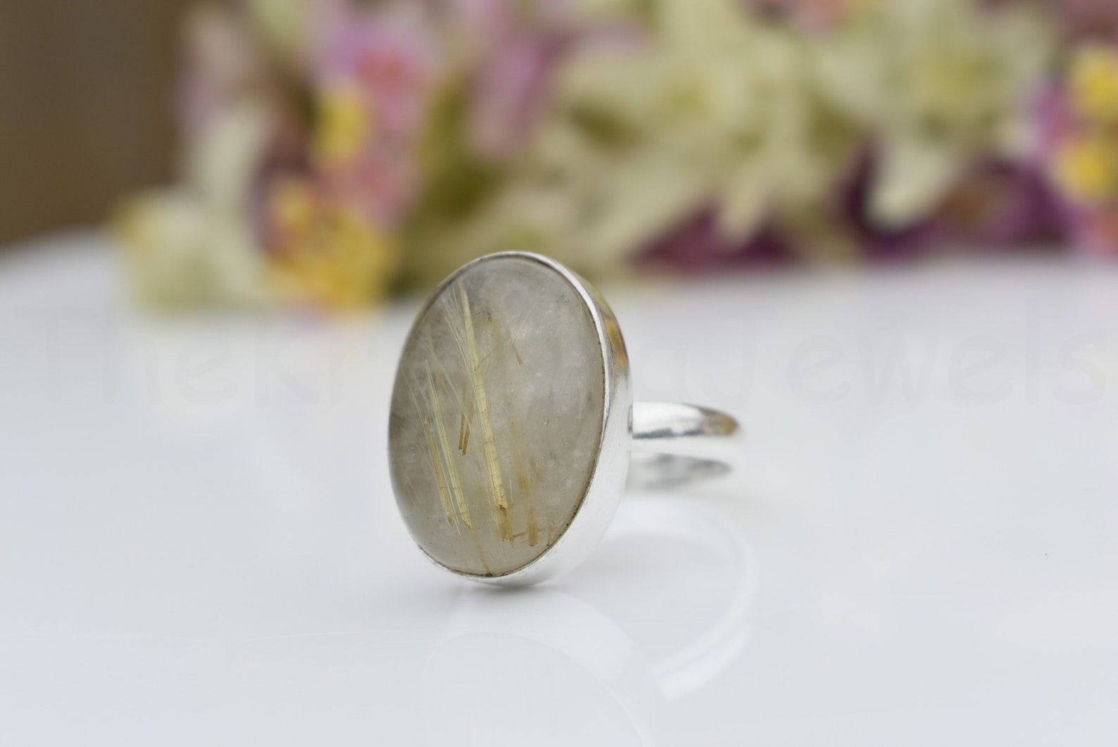 Golden Rutile Ring Sterling Silver Ring Oval Stone Ring | Etsy