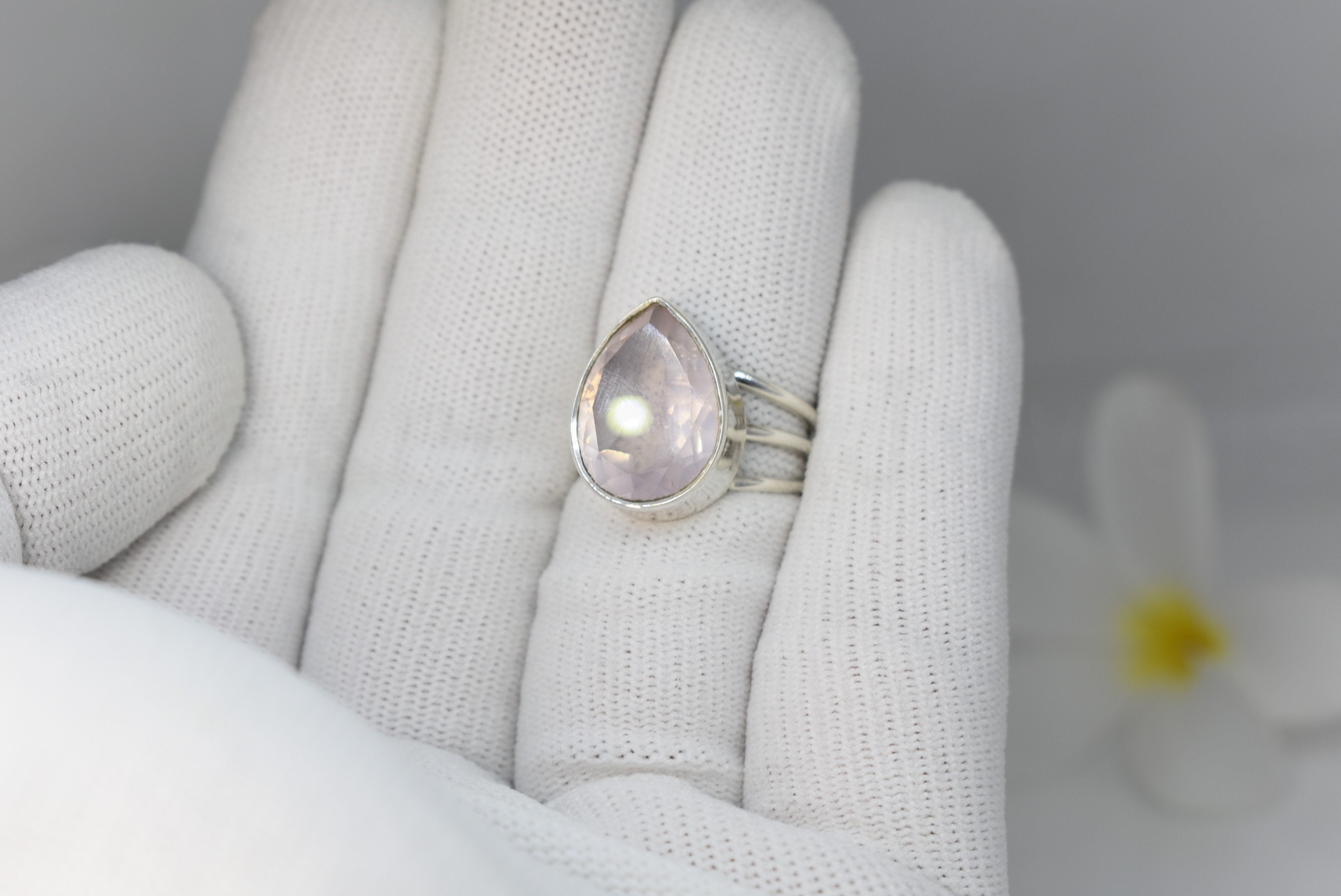 Rose Quartz Ring Sterling Silver Ring Pink Quartz Jewelry | Etsy