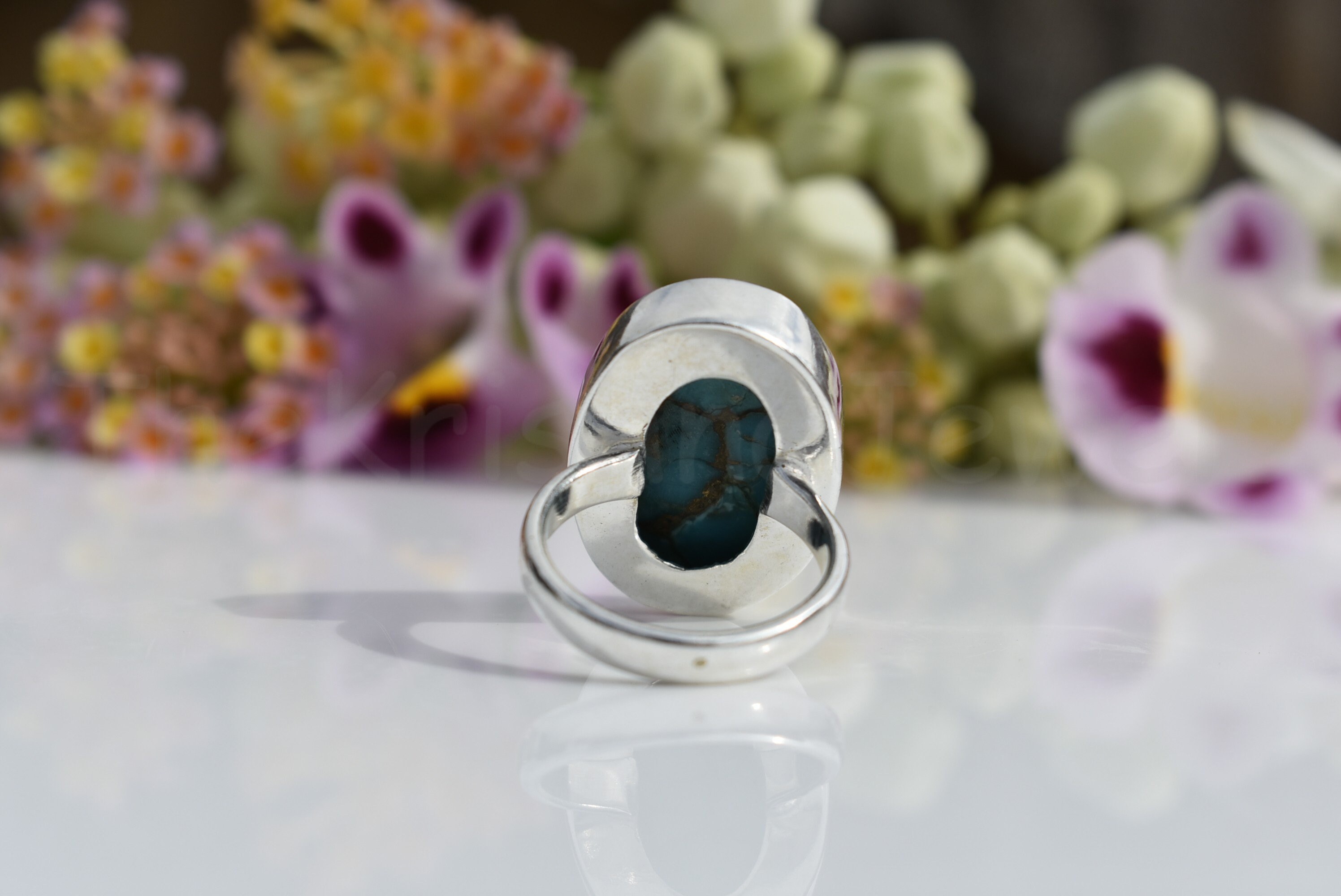 Blue copper Turquoise Ring 925 Sterling Silver Ring Oval | Etsy