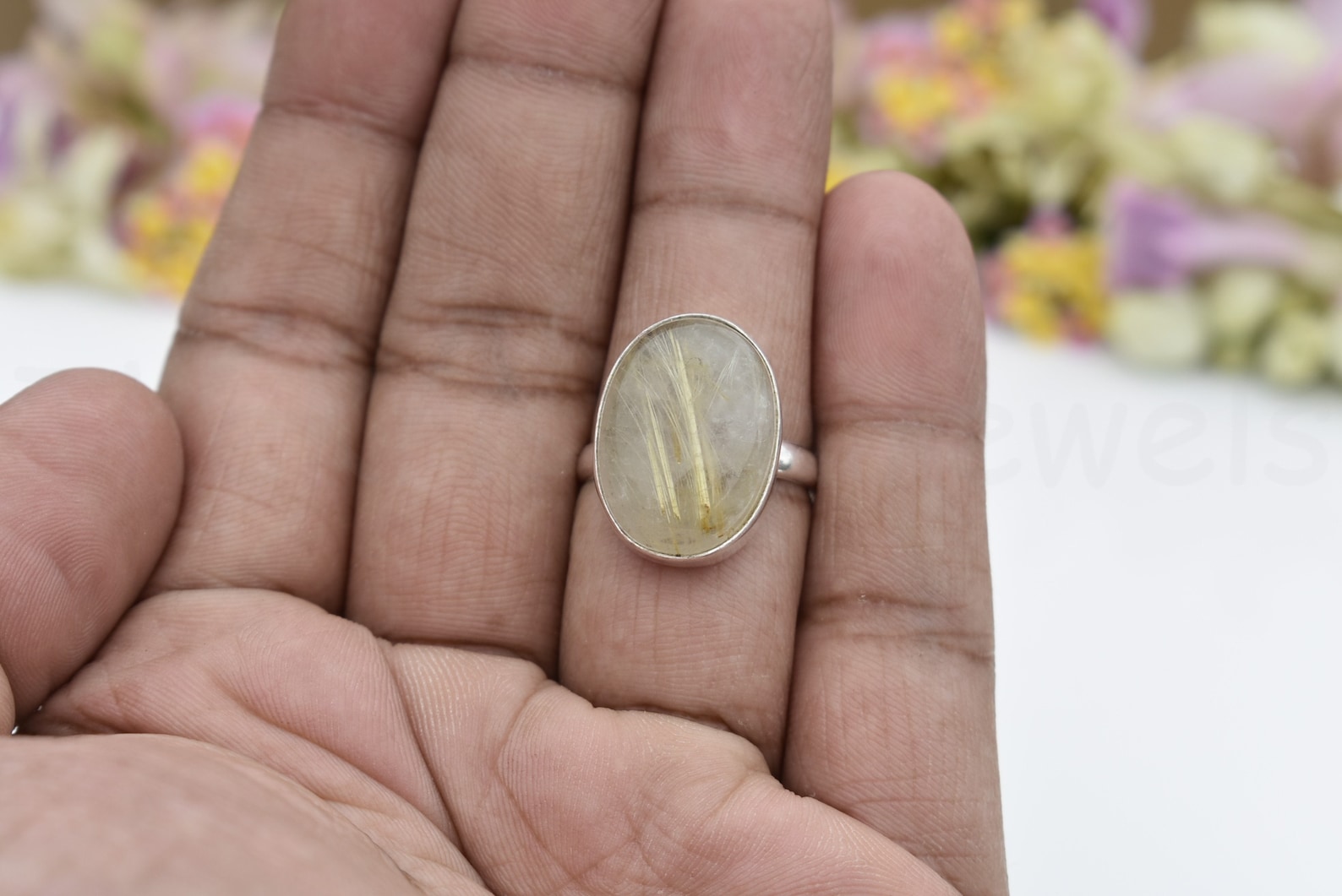 Golden Rutile Ring Sterling Silver Ring Oval Stone Ring | Etsy