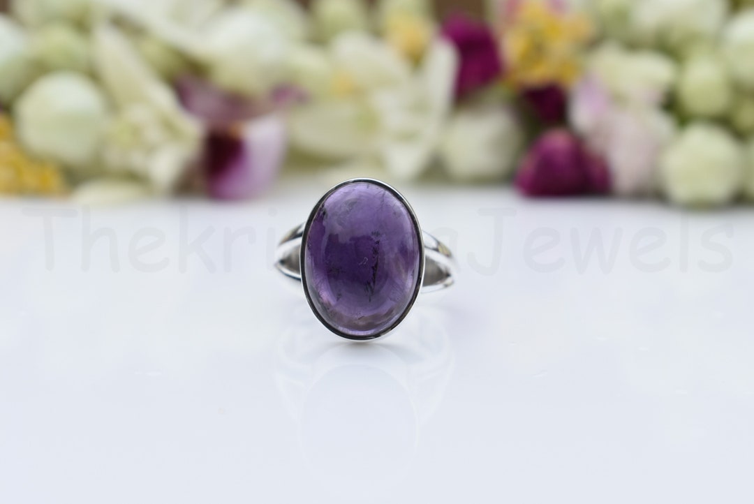 Purple Amethyst Gemstone Ring Sterling Silver Ring Oval - Etsy