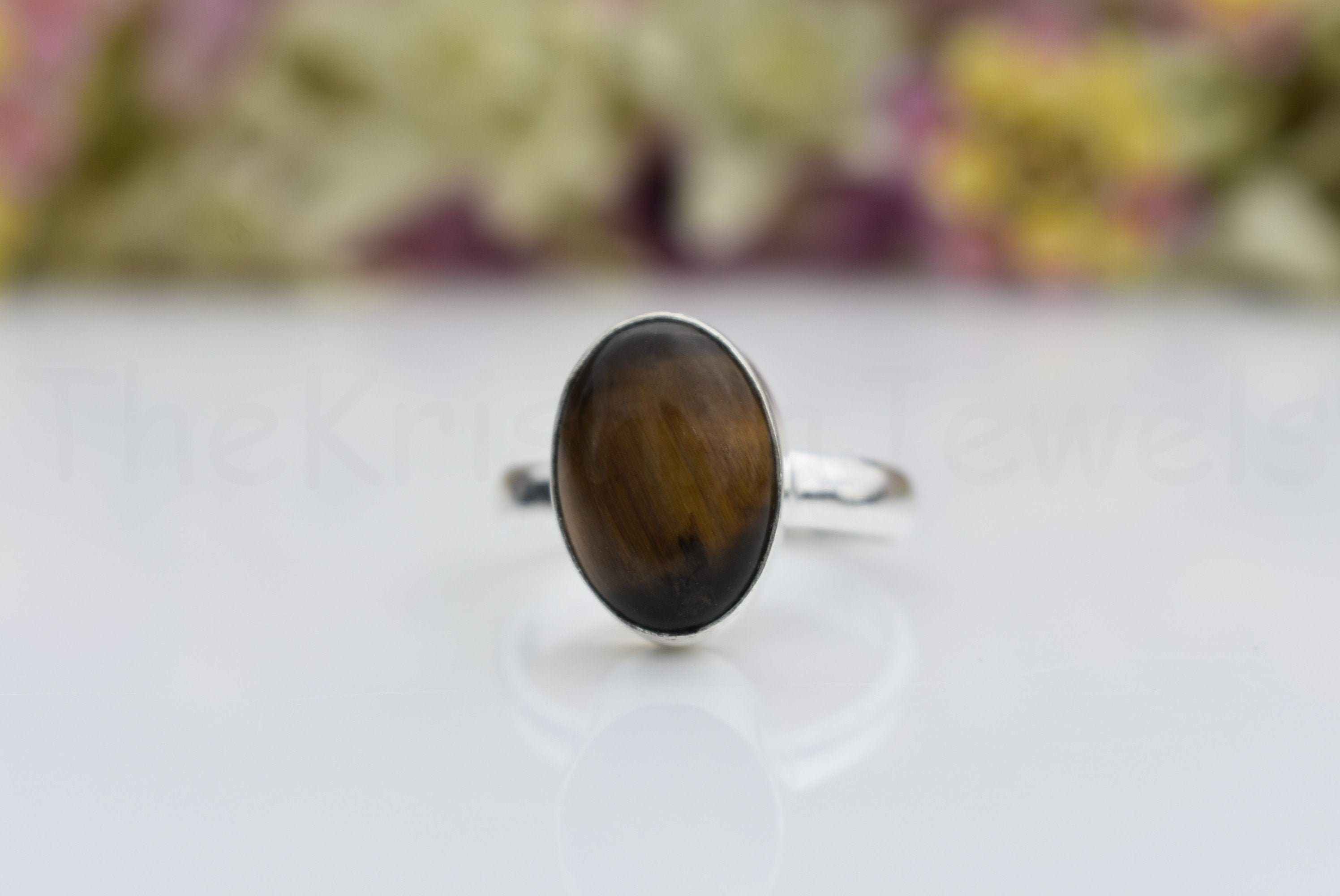 Tiger Eye Stone Ring Sterling Silver Ring Oval Stone Ring - Etsy UK