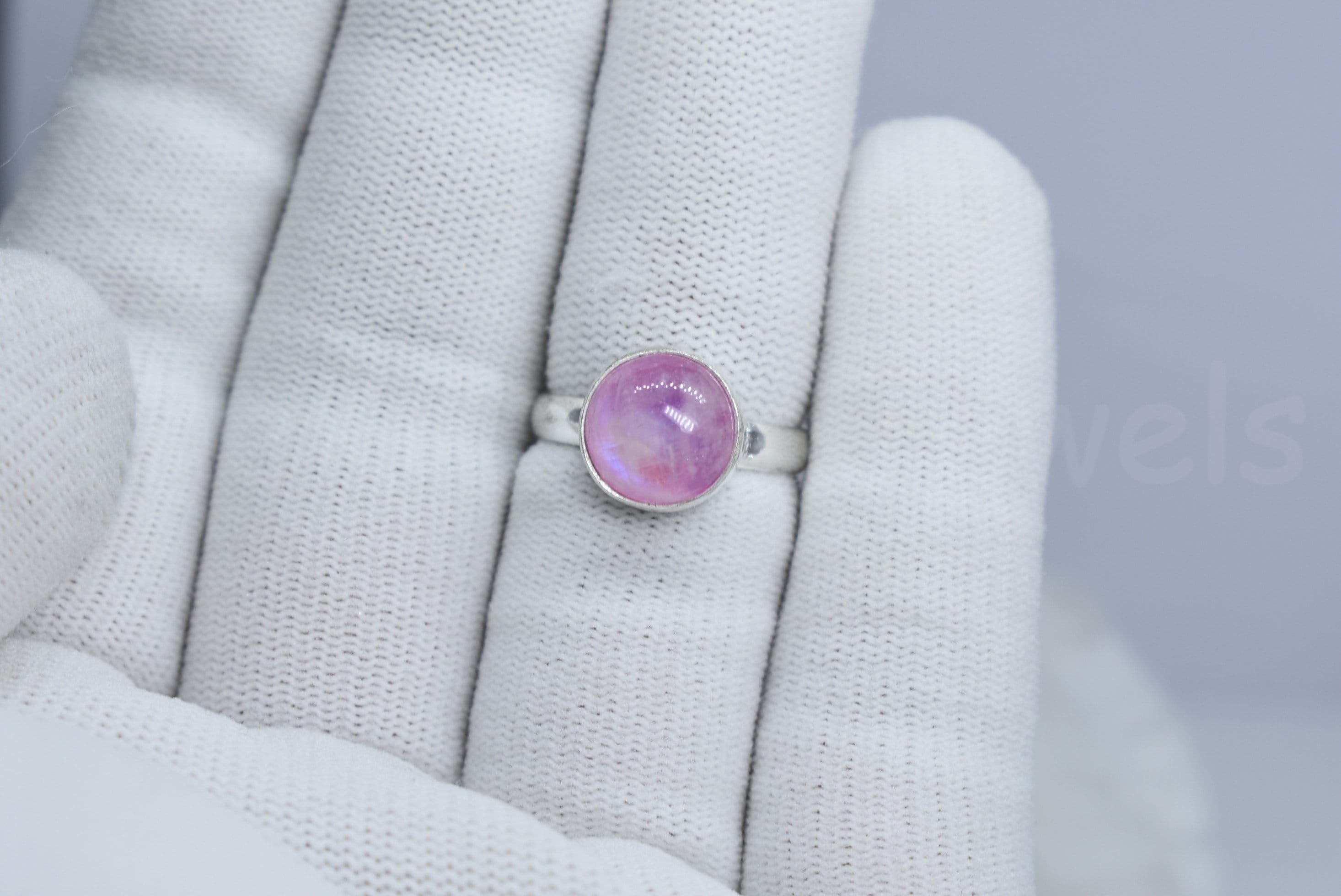 Pink Moonstone Gemstone Ring 925 Sterling Silver Ring Round | Etsy