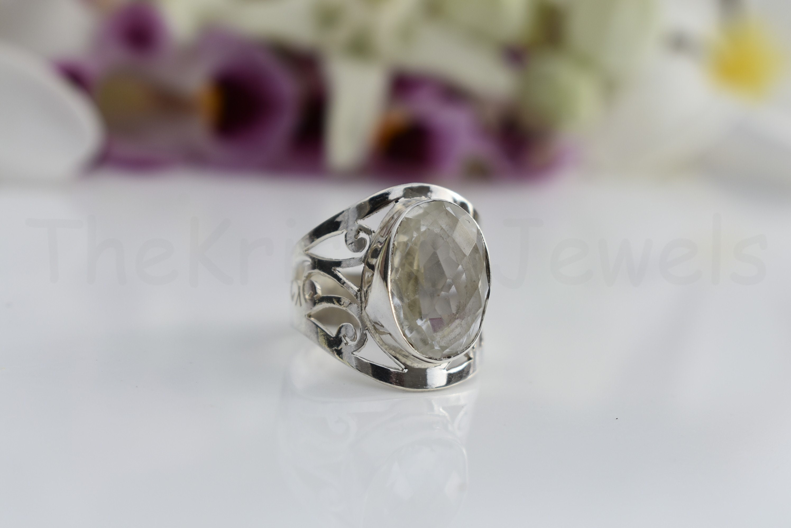 White Crystal Stone Ring Sterling Silver Ring Natural | Etsy