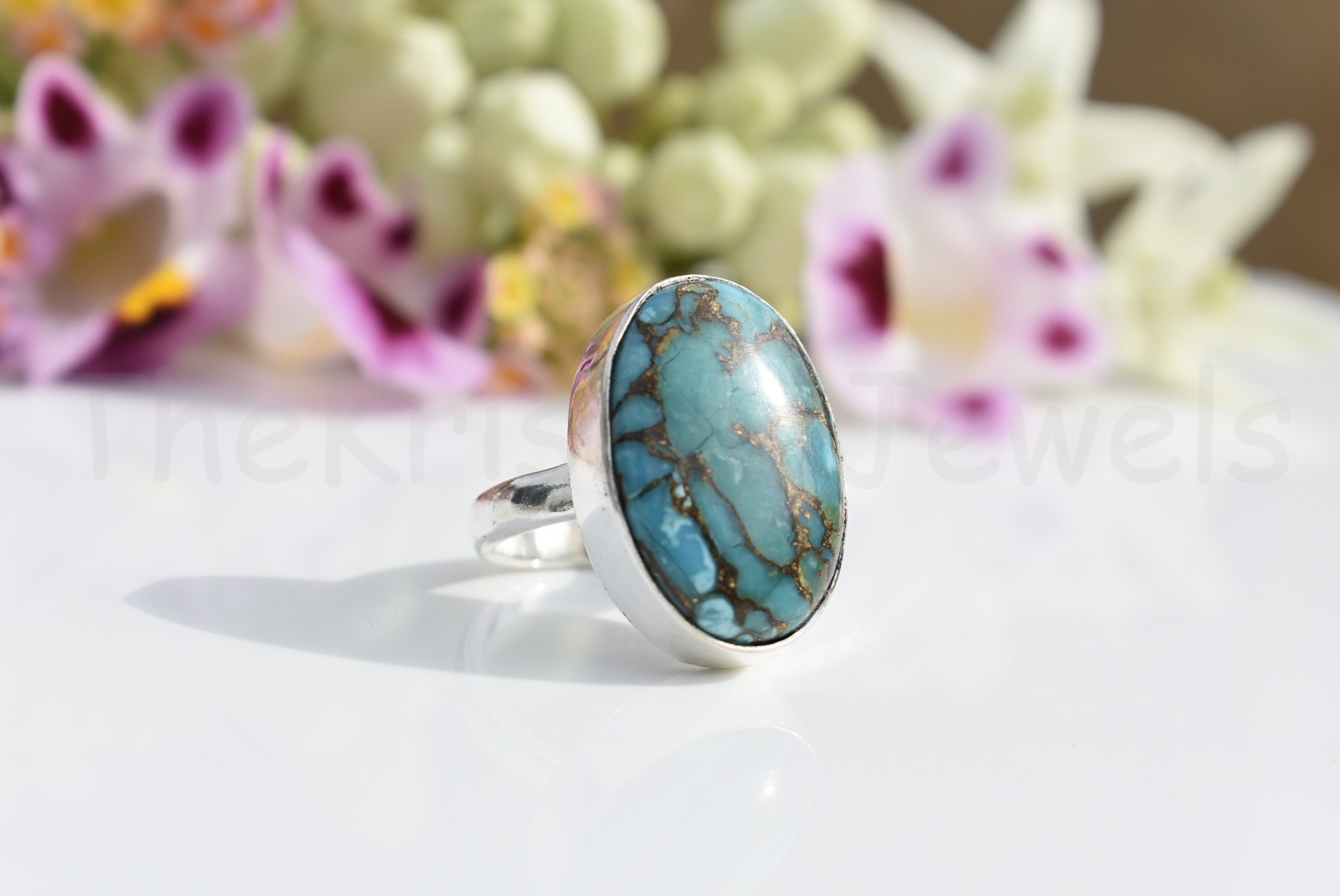Blue copper Turquoise Ring 925 Sterling Silver Ring Oval | Etsy