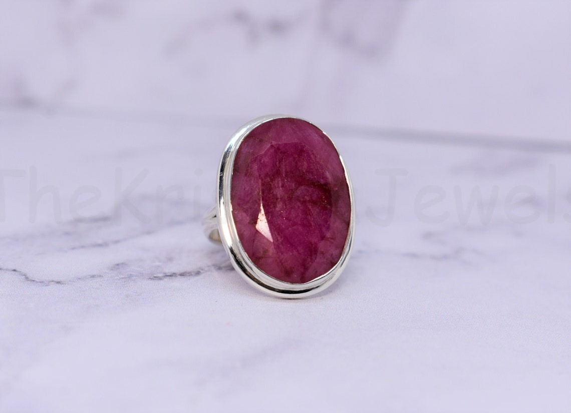 Indian Ruby Stone Ring 925 Silver Sterling Ring Oval Shape - Etsy