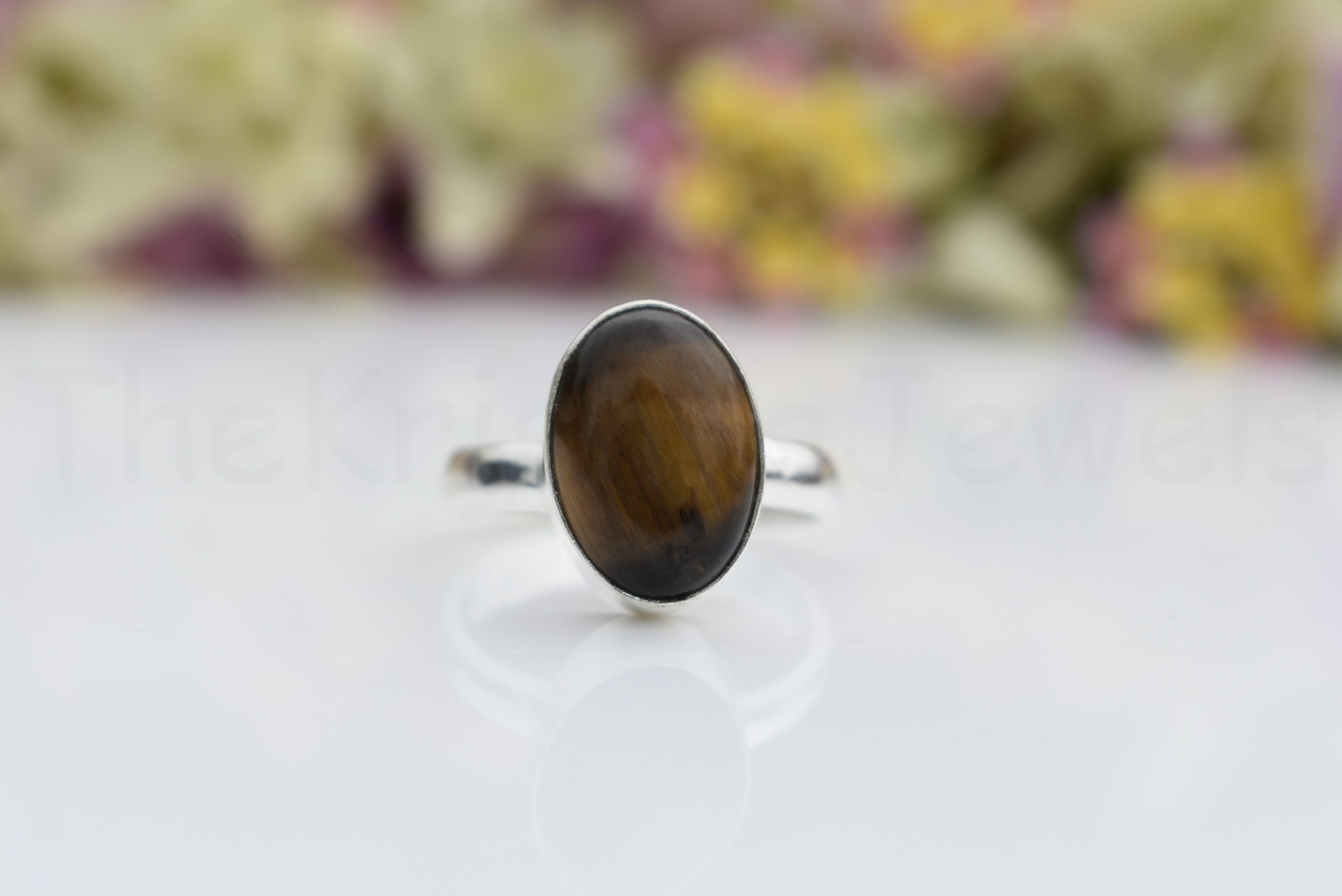 Tiger Eye Stone Ring Sterling Silver Ring Oval Stone Ring | Etsy