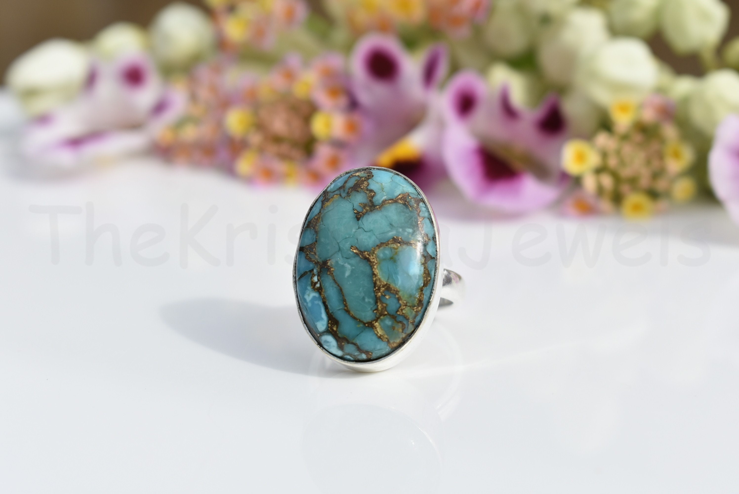 Blue copper Turquoise Ring 925 Sterling Silver Ring Oval | Etsy
