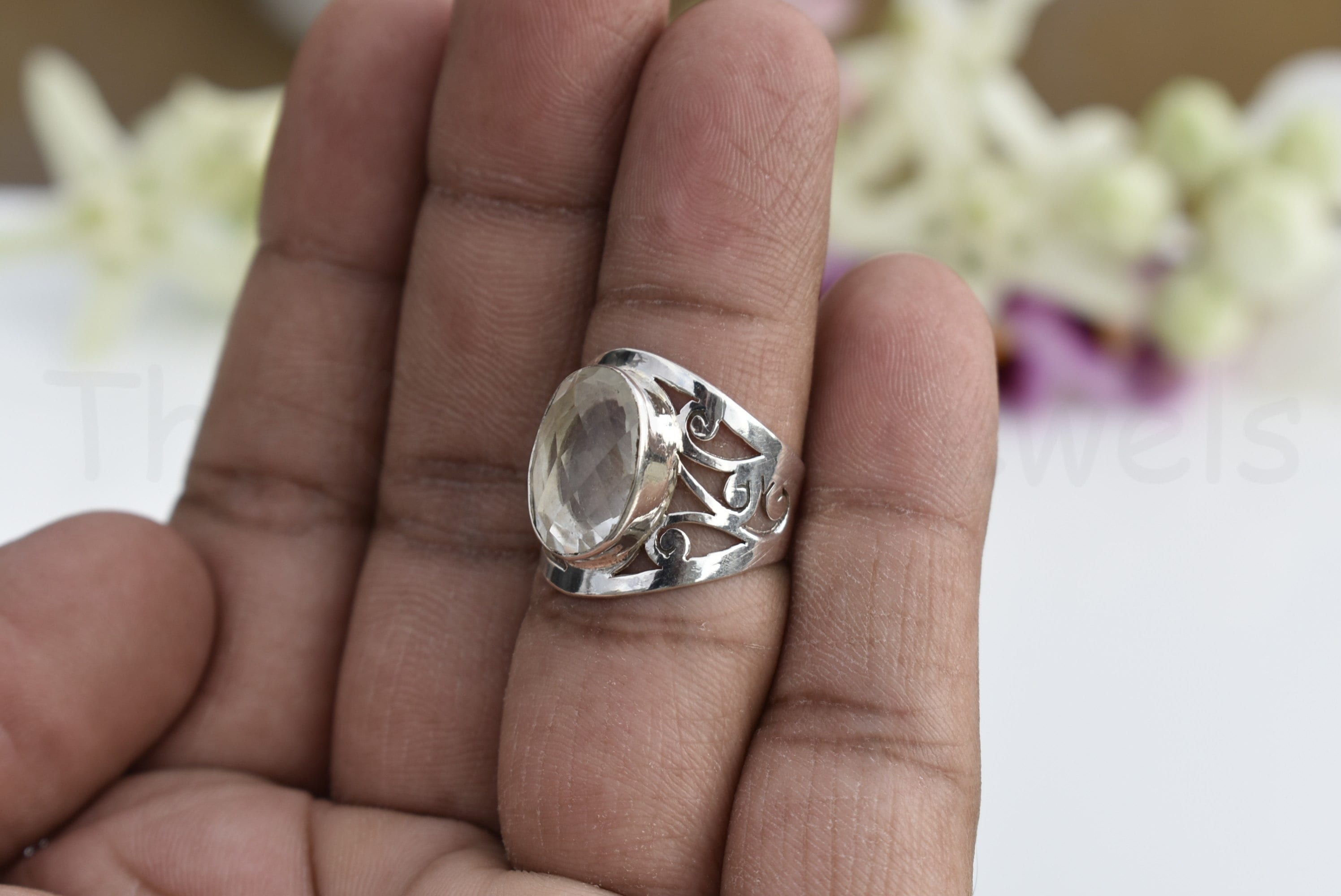 White Crystal Stone Ring Sterling Silver Ring Natural | Etsy