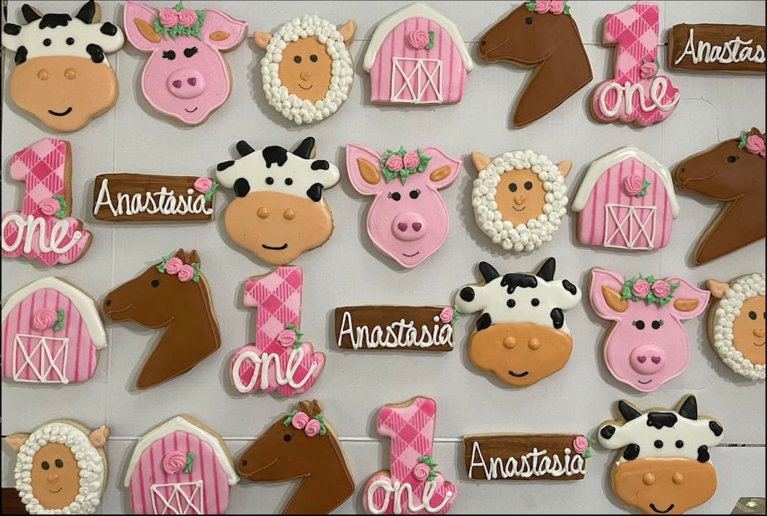Barnyard Animal Cookies: Pink Barn, Cow, Pig, Horse, Sheep Royal Icing ...