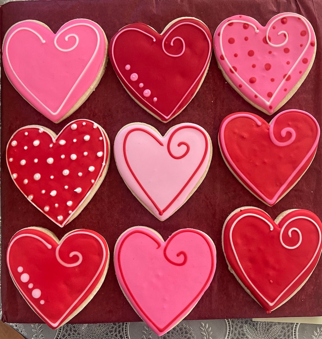 Valentine's Day Heart Cookies: Assorted Royal Icing Designs - Etsy