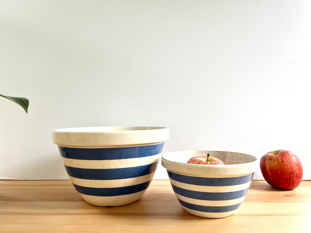 Set of Two Vintage Blue-striped Bowls, Size #30 and #48 | Made in ...