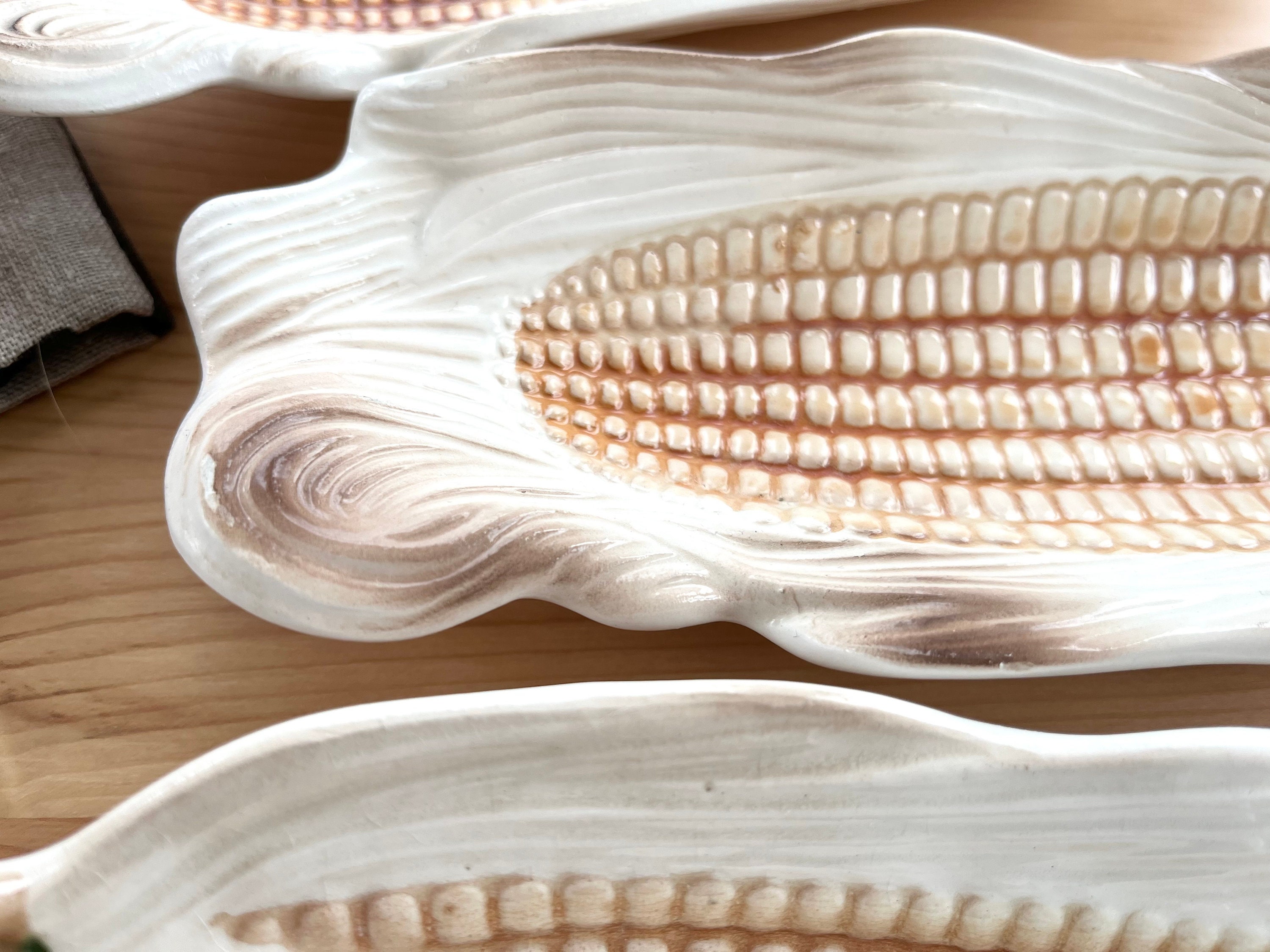 Vintage Corn on the Cob Plates, Set of 4 Majolica Style, Ceramic Corn ...