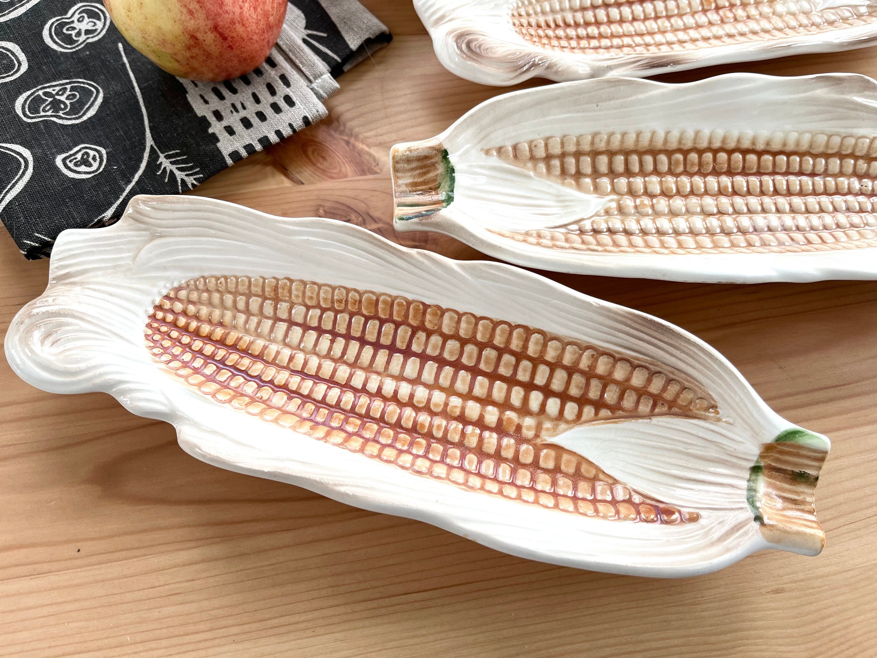 Vintage Corn on the Cob Plates, Set of 4 Majolica Style, Ceramic Corn ...