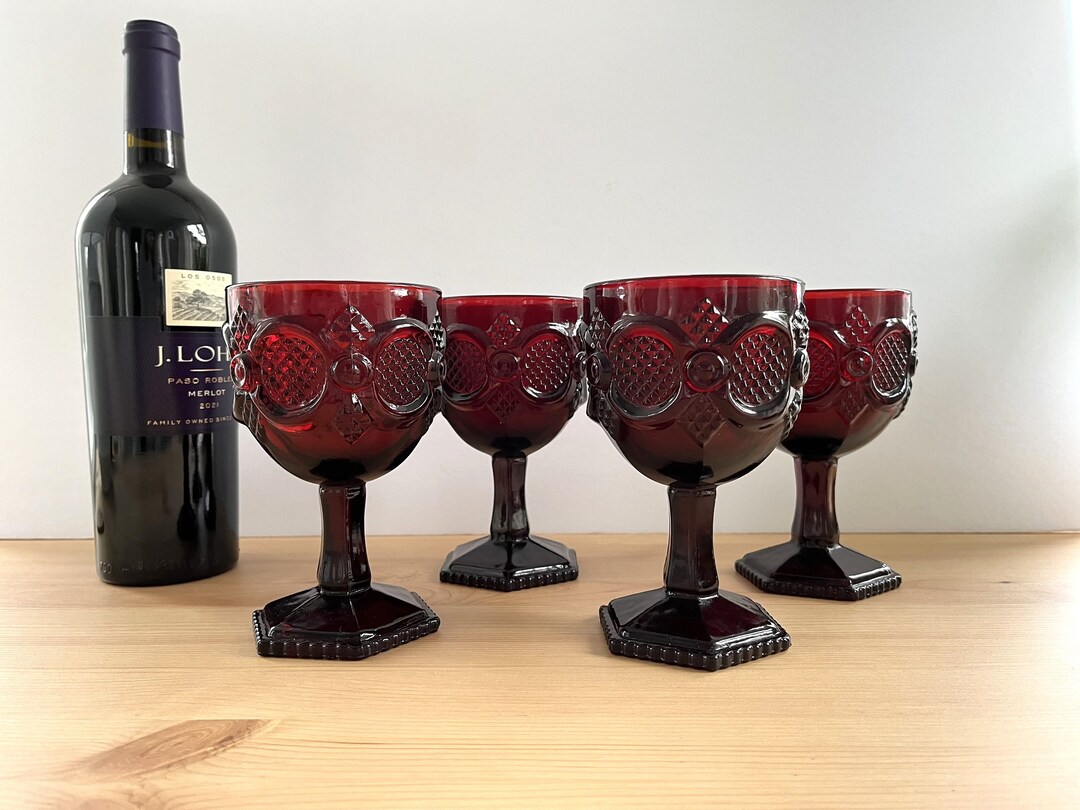 Set of 2, 4 or 6 Large Ruby Red Wine Goblets Avon 1876 Cape Cod ...