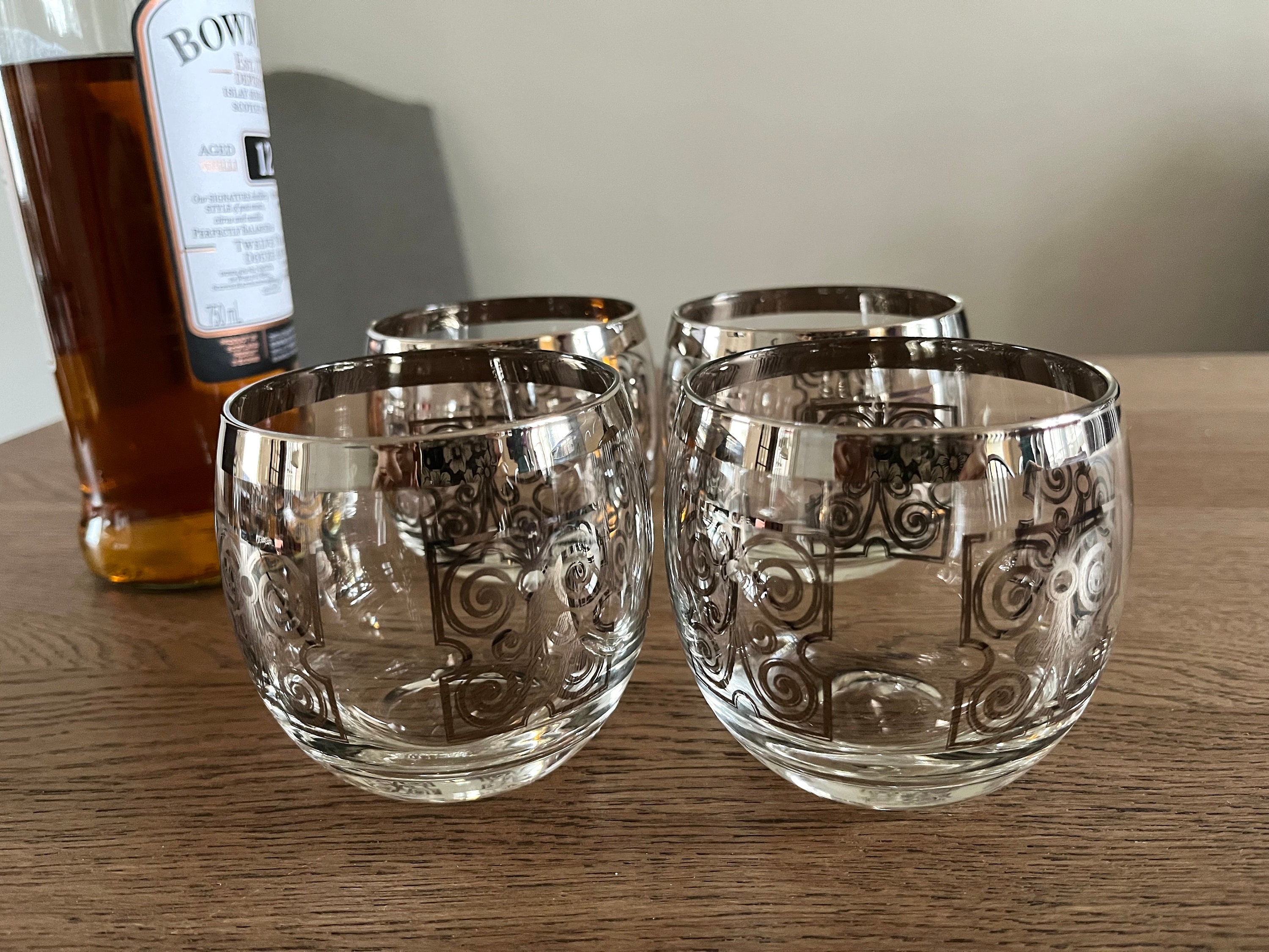 Set of 4 MCM Roly Poly Rocks Glasses Silver Rim With Silver - Etsy