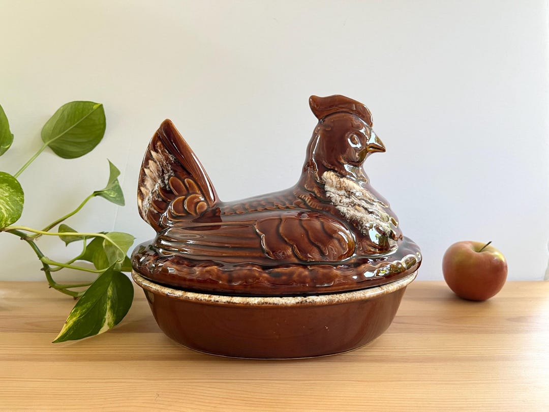 Vintage Hen on Nest Dish by Hull Pottery, Chocolate Mirror Glaze | USA ...