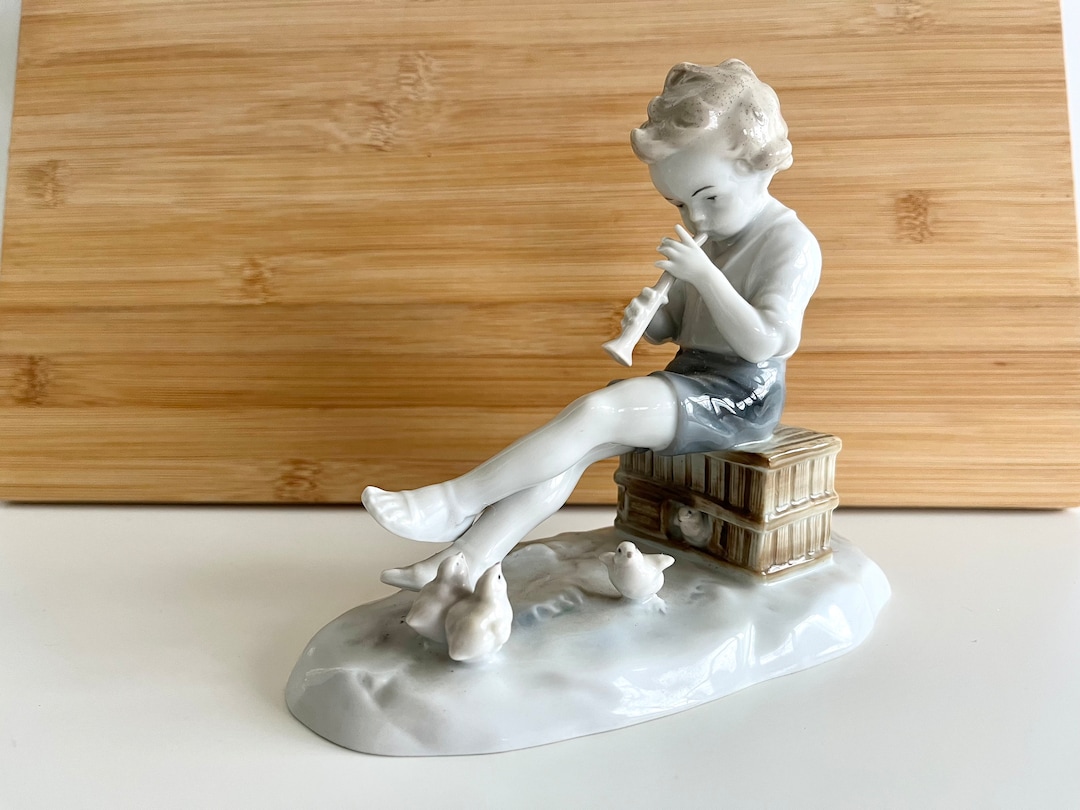 Vintage Metzler & Ortloff Porcelain Figurine of Young Boy Playing Horn ...