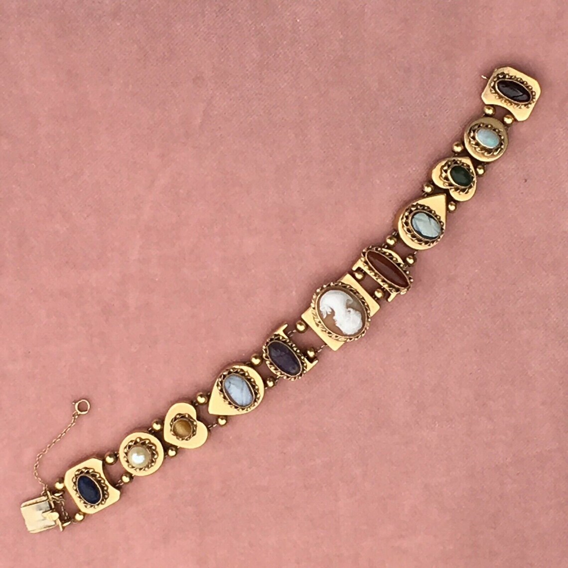 Vintage 14K Retro Slide Bracelet 40s 11 Large Charms Carvings Wear ...