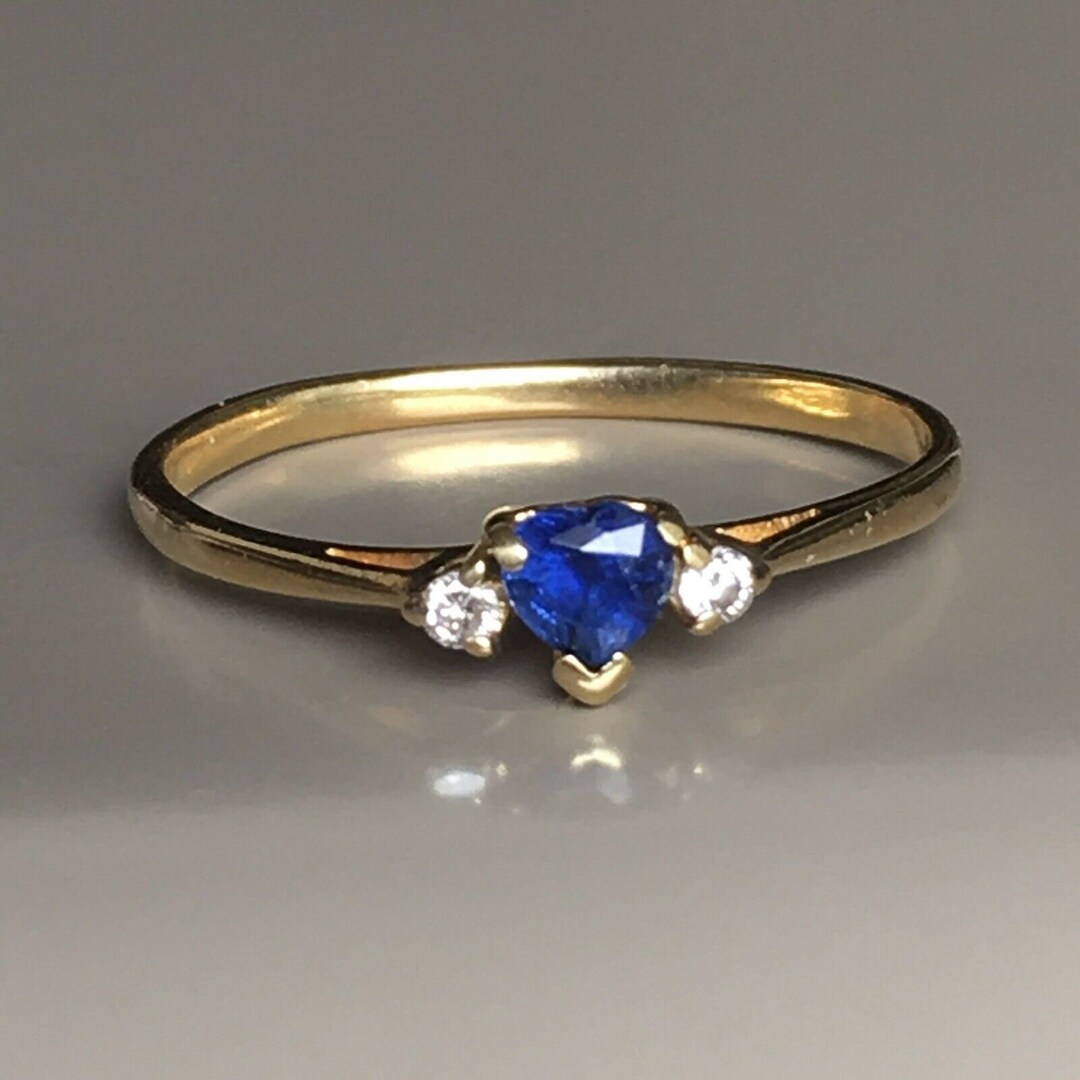 Three Stone Heart Shape Natural Sapphire & Diamond Ring 14k - Etsy