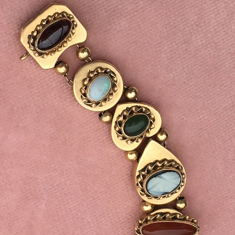 Vintage 14K Retro Slide Bracelet 40s 11 Large Charms Carvings Wear ...