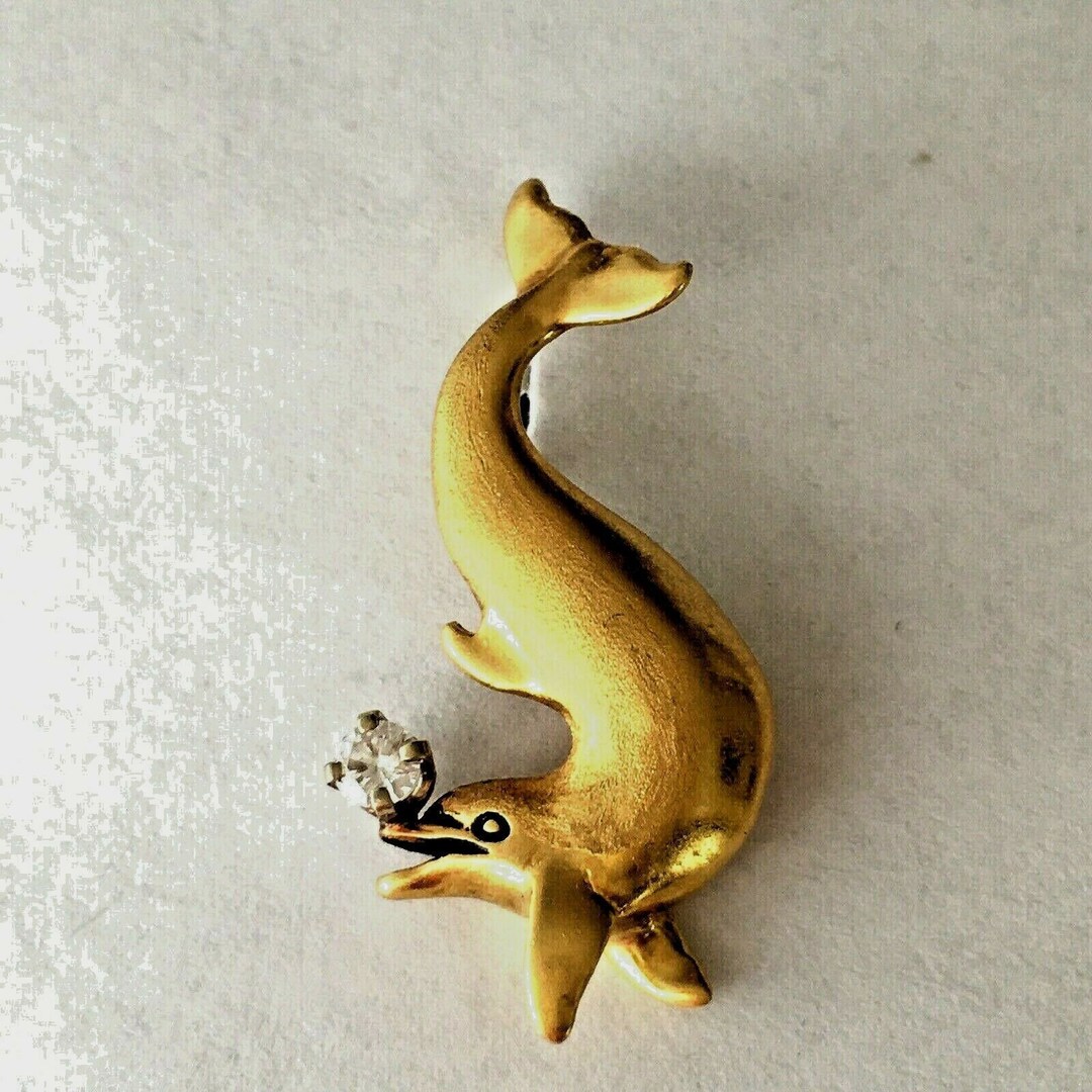 G & G Appleby 18K Yellow Gold Playful Dolphin 3D Charm Pendant Signed ...