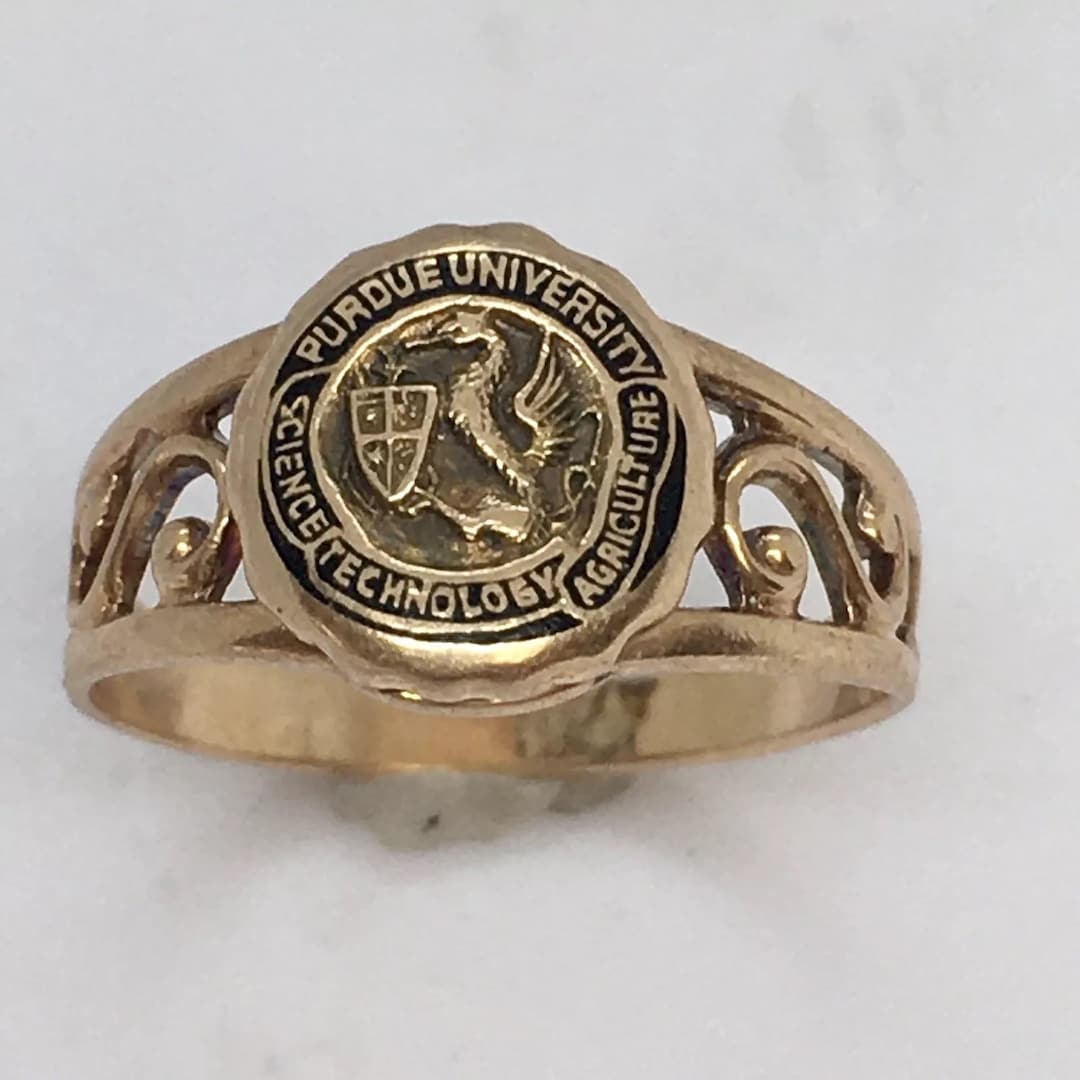 10K Gold Ring Purdue University Class Ring 1920s Art Deco 2.2 Gram Size ...