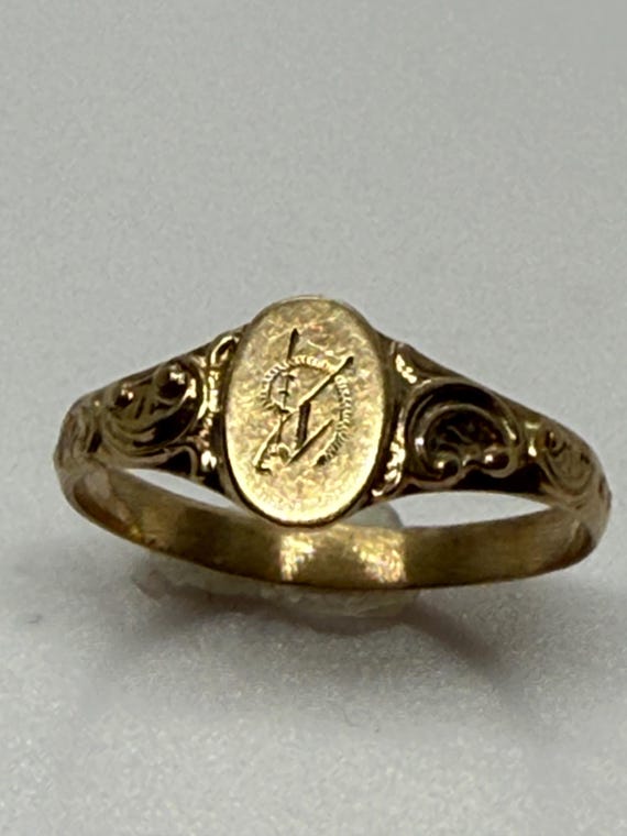 Antique 10k Gold Signet Ring: Engraved Initial TL, Si… - Gem