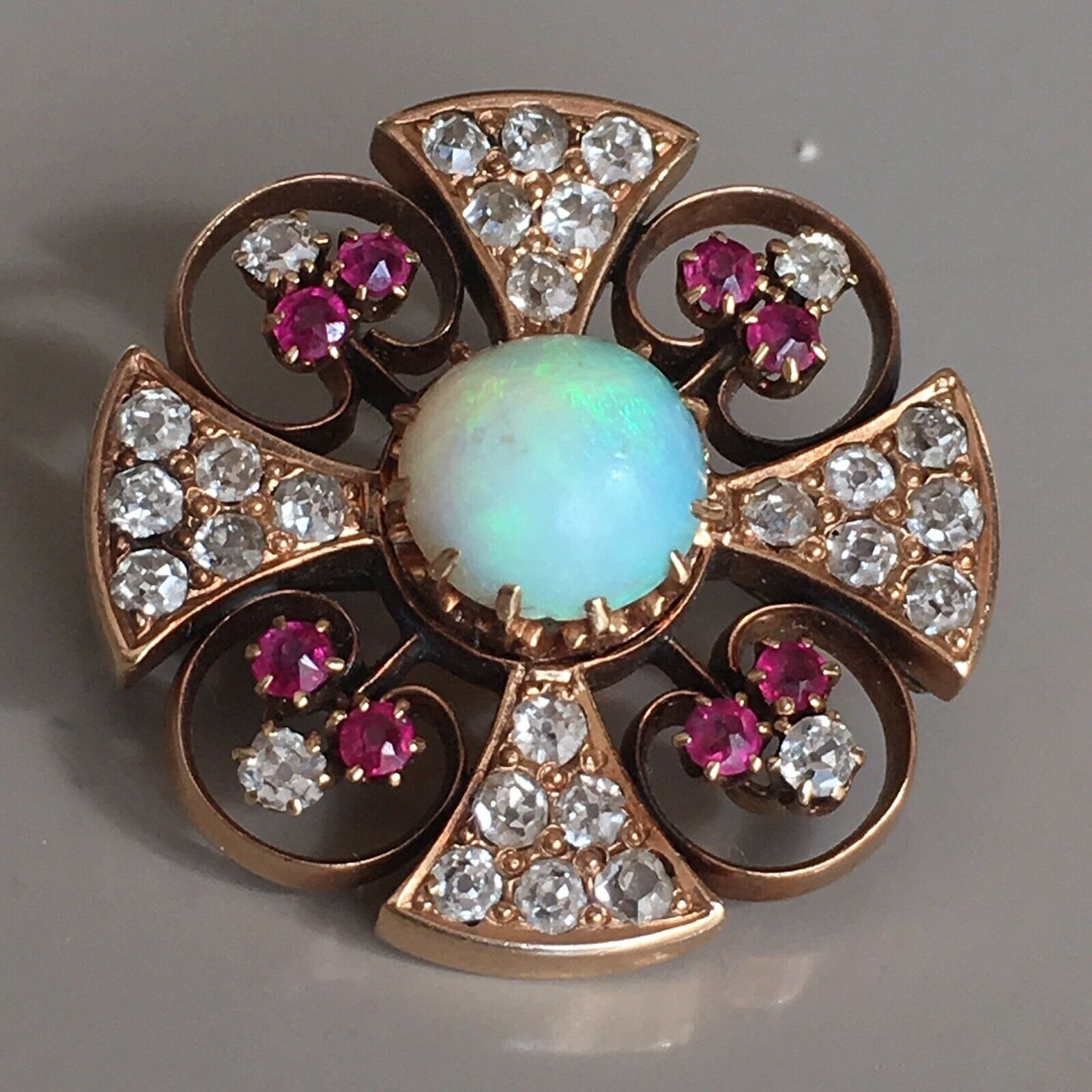 Victorian Rose Gold Diamond Opal Ruby Pendant-brooch 1890s American - Etsy