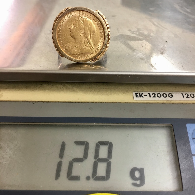 9K Gold Queen Victoria Sovereign Coin Ring - 1899 British Hallmarks ...