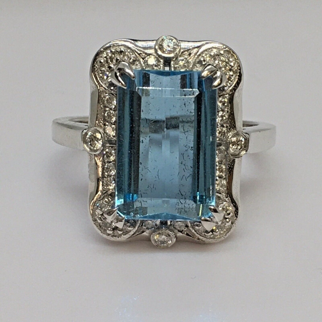 Santa Maria Color Earth Mined 3.75 Ct Aquamarine & Diamond 14k White ...
