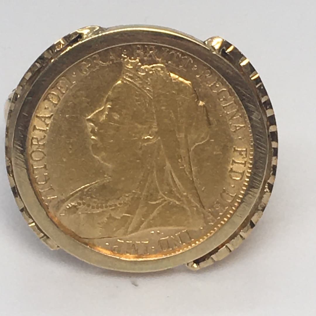 9K English Marked Gold 1899 Queen Victoria 22K Sovereign Coin Size 10 ...