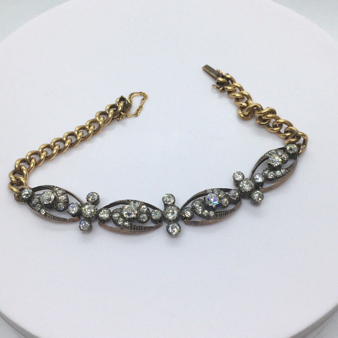 Victorian 14K Gold Silver Antique 5 Carat Diamond Bracelet US 7.25 Inch ...