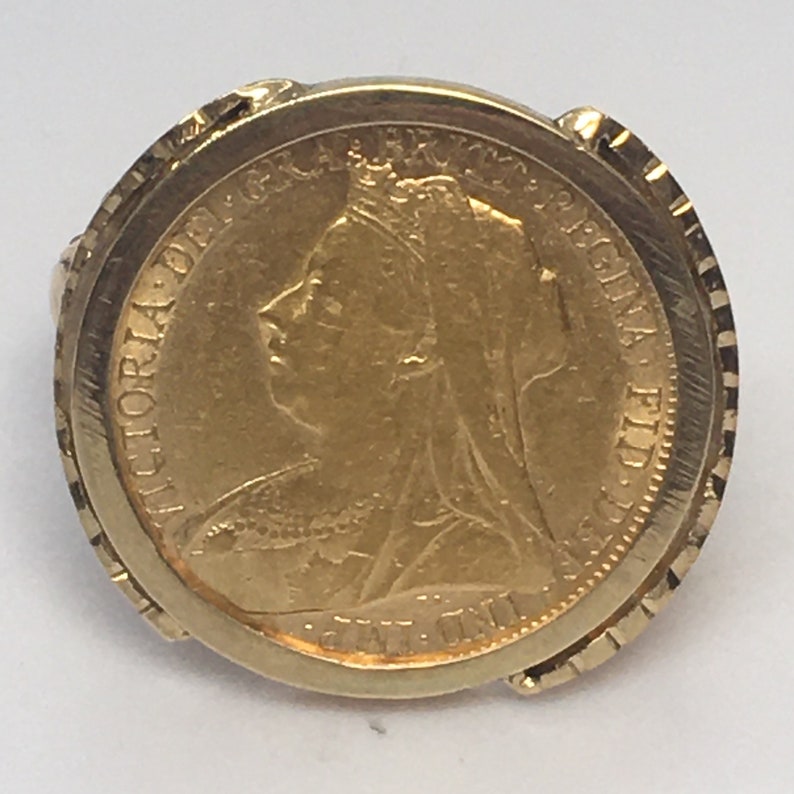 9K Gold Queen Victoria Sovereign Coin Ring - 1899 British Hallmarks ...