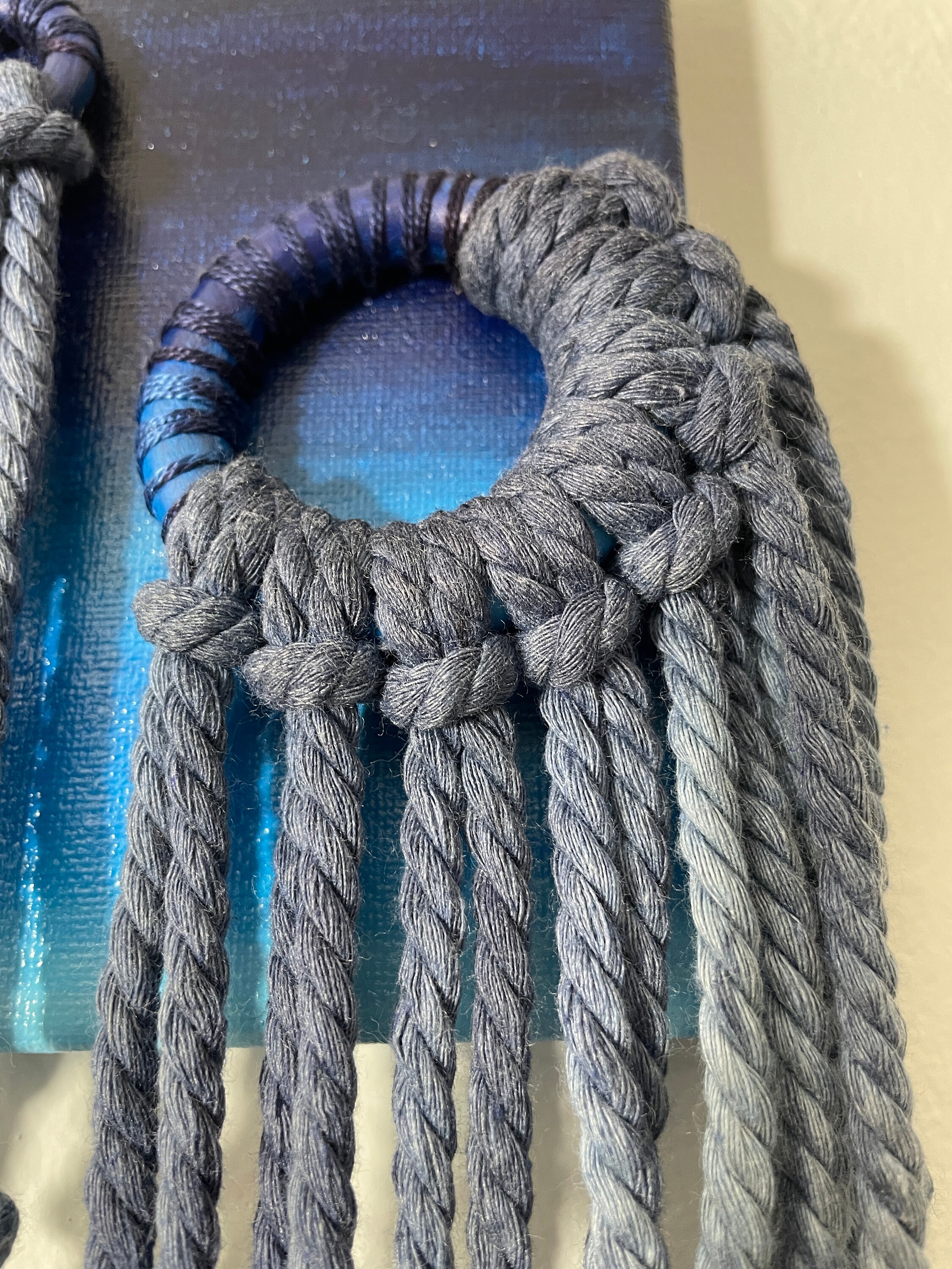 Modern Macrame Canvas Art, Blue Dyed Fiber, Eclectic Wall Decor - Etsy