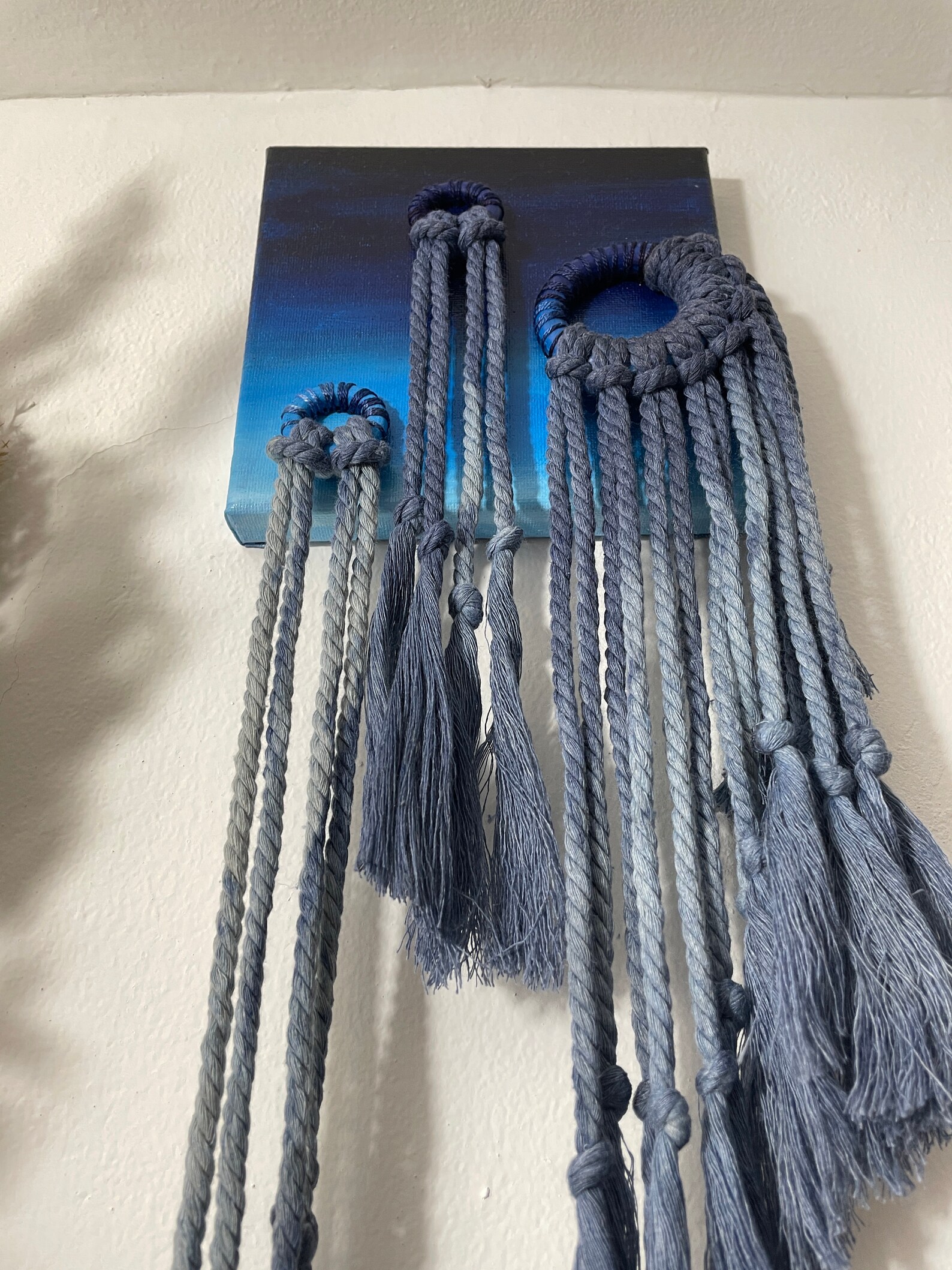 Modern Macrame Canvas Art, Blue Dyed Fiber, Eclectic Wall Decor - Etsy