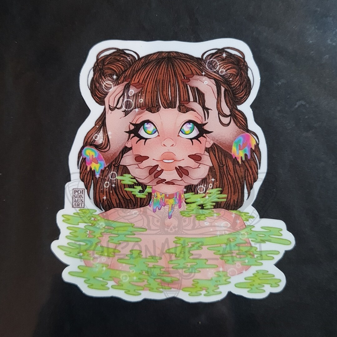 Cradled Vinyl Sticker, Neon Rainbow Pastel Drip Cute Character Girl ...