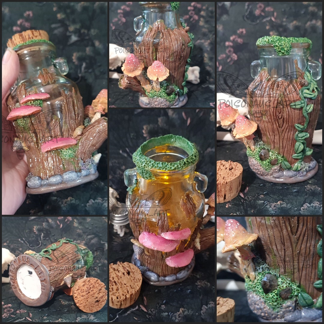 Lightup Nature/fairy Inspired Glass Jar Sculpture, Handmade OOAK Clay ...