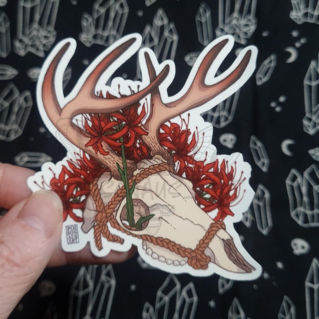 Deer Skull Vinyl Sticker, Art Spider Lily Animal Bone Floral Flowers ...