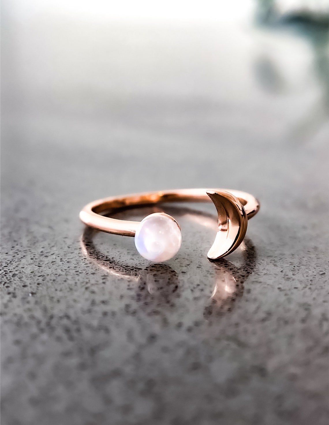 MOON RING With Moonstone Half Moon Ring 14K Rose Gold | Etsy