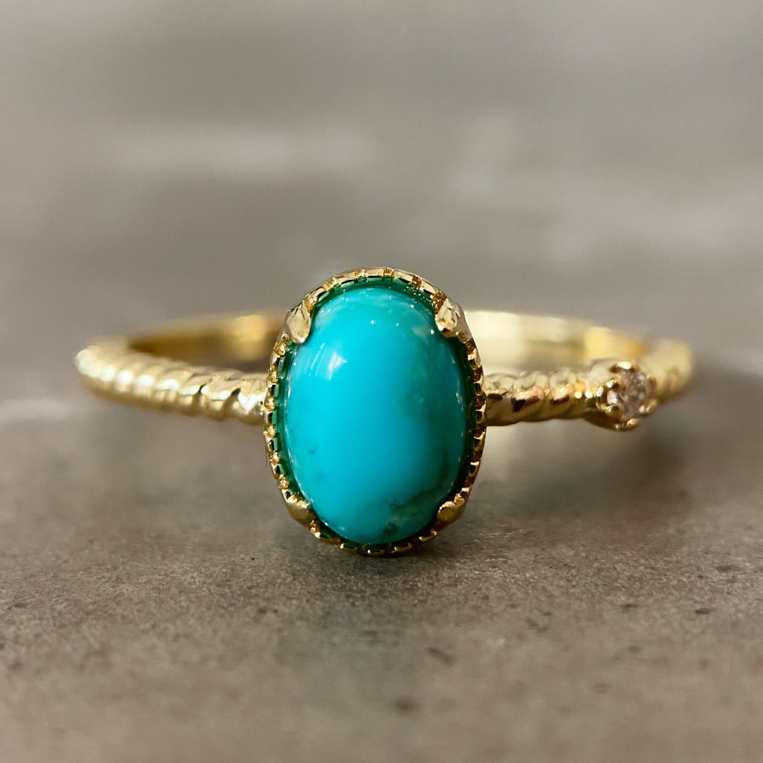 TURQUOISE RING WOMEN 925 Sterling Silver 14K Gold Plated Turquoise Ring ...