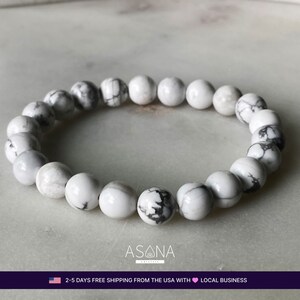 Howlite Gemstone Bracelet White Crystal for Calming Natural Howlite Beaded Stone Bracelet ...