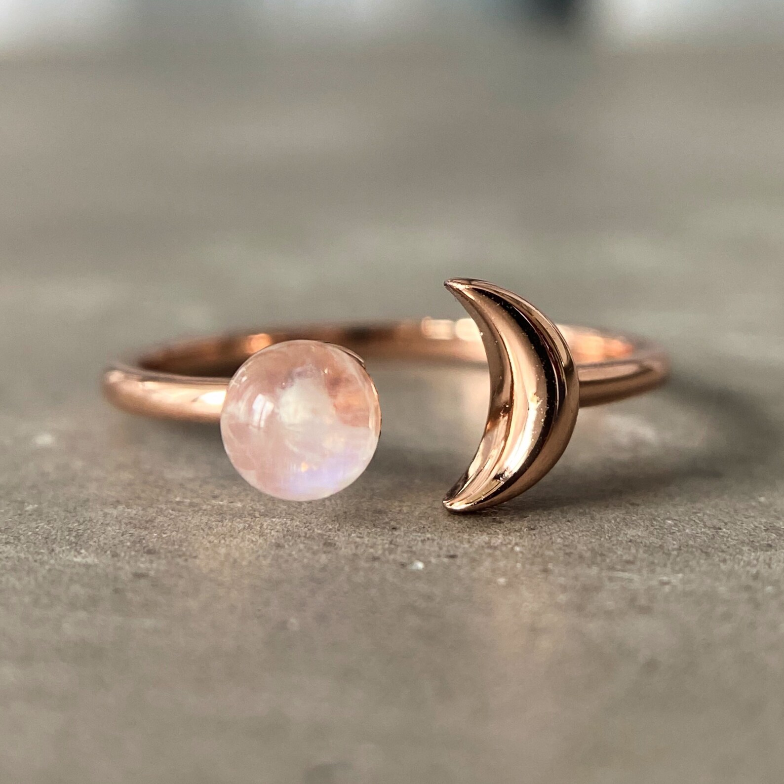MOON RING With Moonstone Half Moon Ring 14K Rose Gold - Etsy