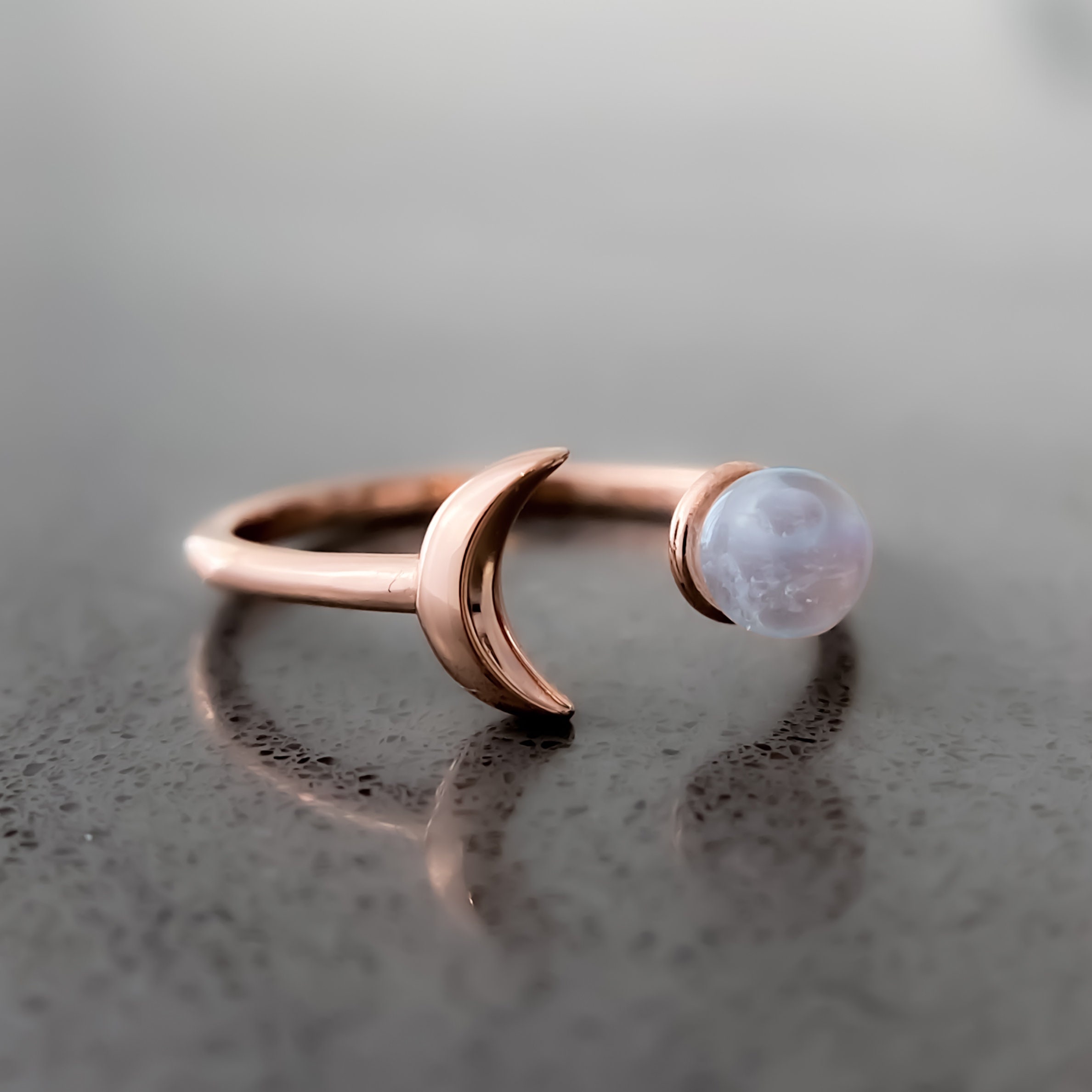 MOON RING With Moonstone Half Moon Ring 14K Rose Gold | Etsy