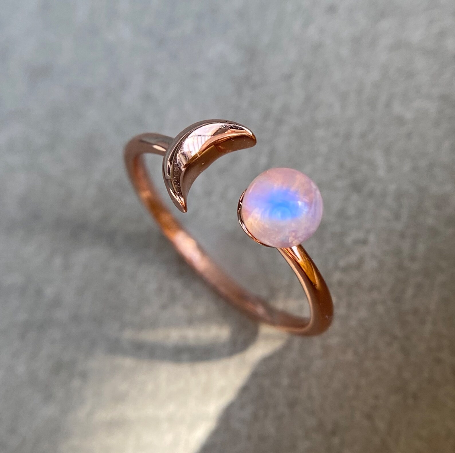 MOON RING With Moonstone Half Moon Ring 14K Rose Gold - Etsy