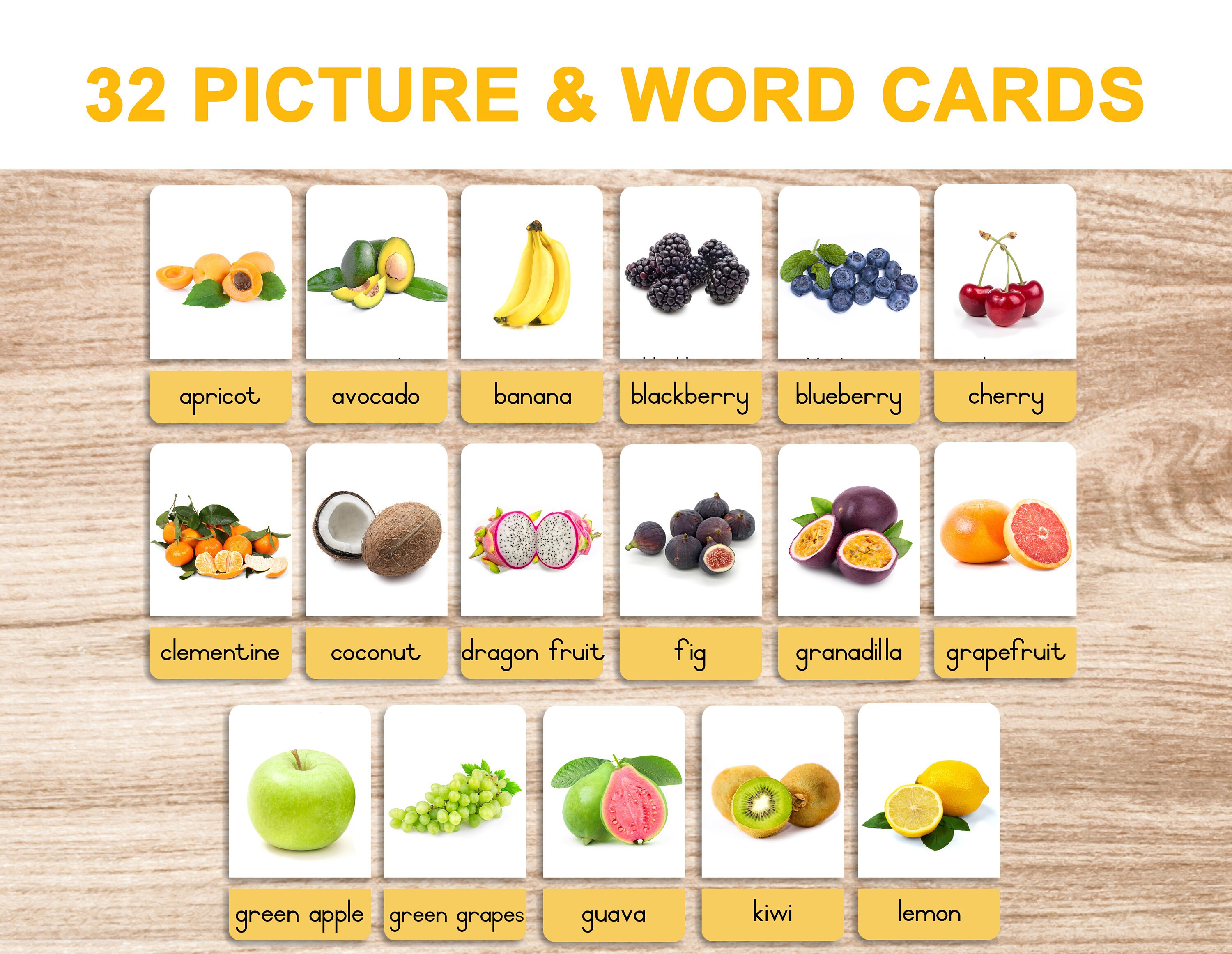 Fruits • Printable Flash Cards • 3 Part Cards • Montessori Cards ...