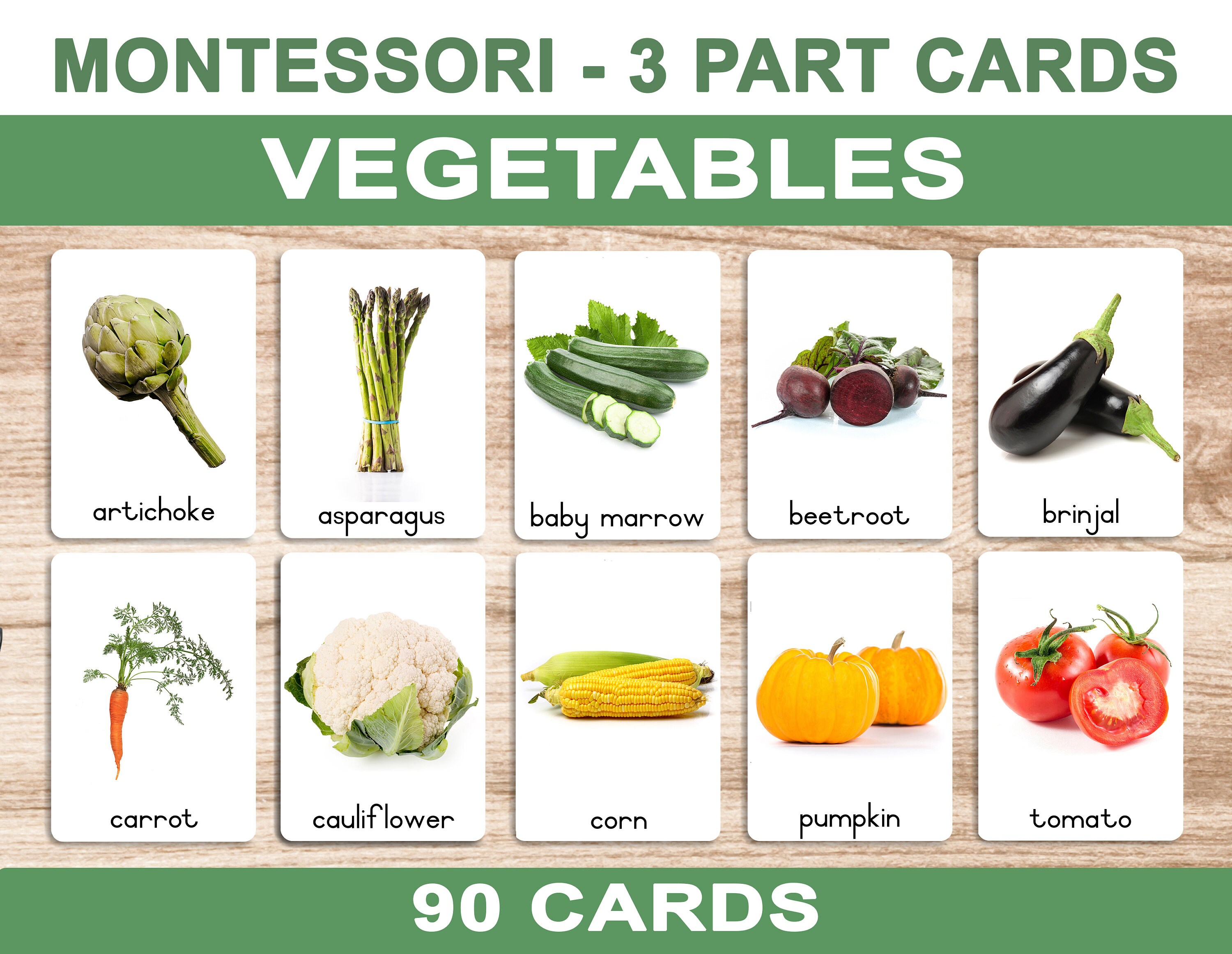 Vegetables • Printable Flash Cards • 3 Part Cards • Montessori Cards ...