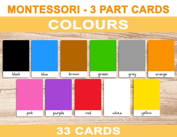 Colours Printable Flash Cards 3 Part Cards Montessori | Etsy